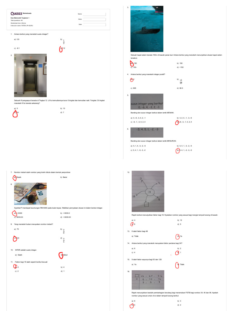 Kuiz Matematik Tingkatan 1 - Quizizz | PDF