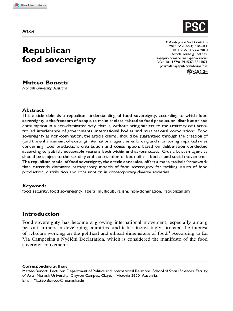 Bonotti 2018 Republican Food Sovereignty | PDF | Healthy Diet | Liberty