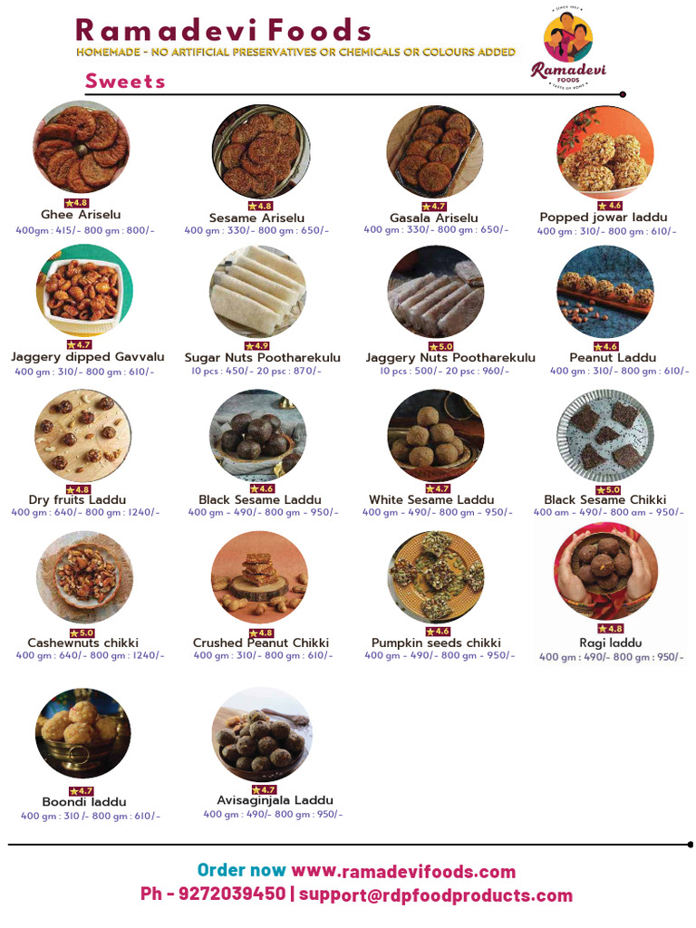 Ramadevi Foods Menu Dec24 | PDF | Pickling | Chutney