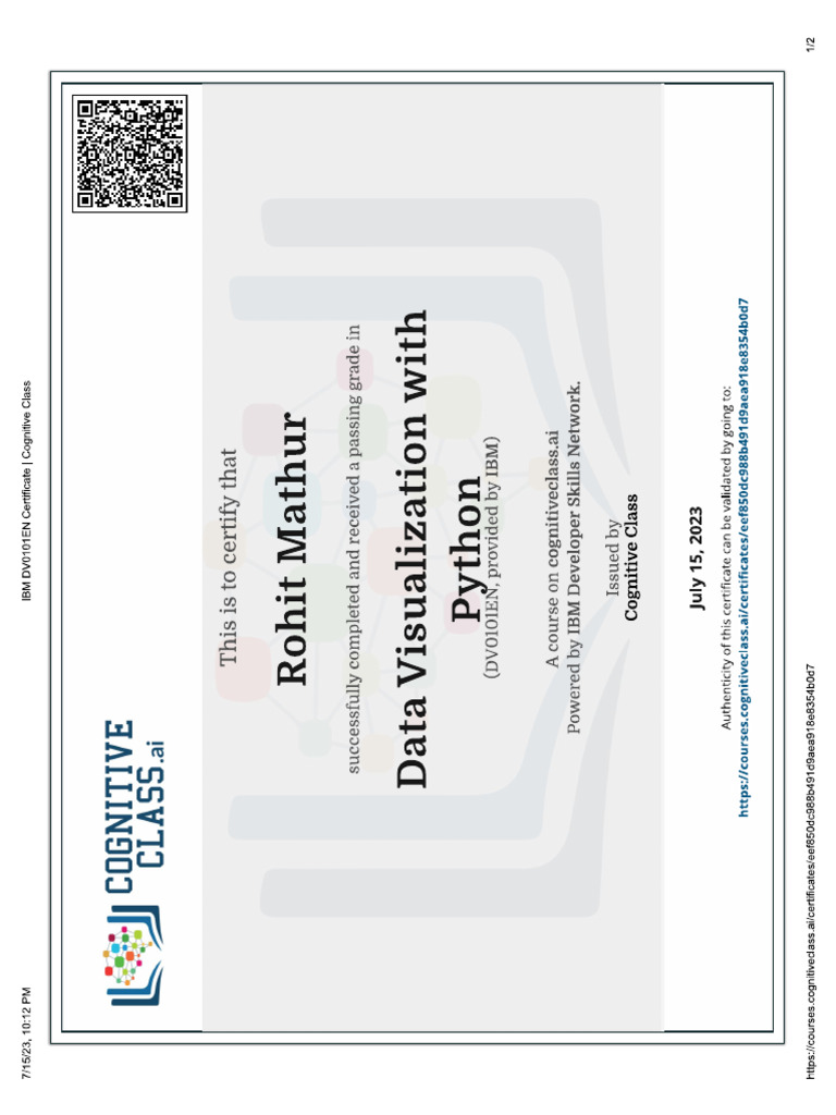 IBM DV0101EN Certificate - Cognitive Class | PDF