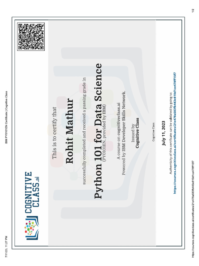 IBM PY0101EN Certificate - Cognitive Class | PDF