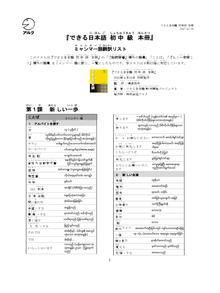 N4 Dekiru Nihongo Vocab မြန်မာပြန် | PDF