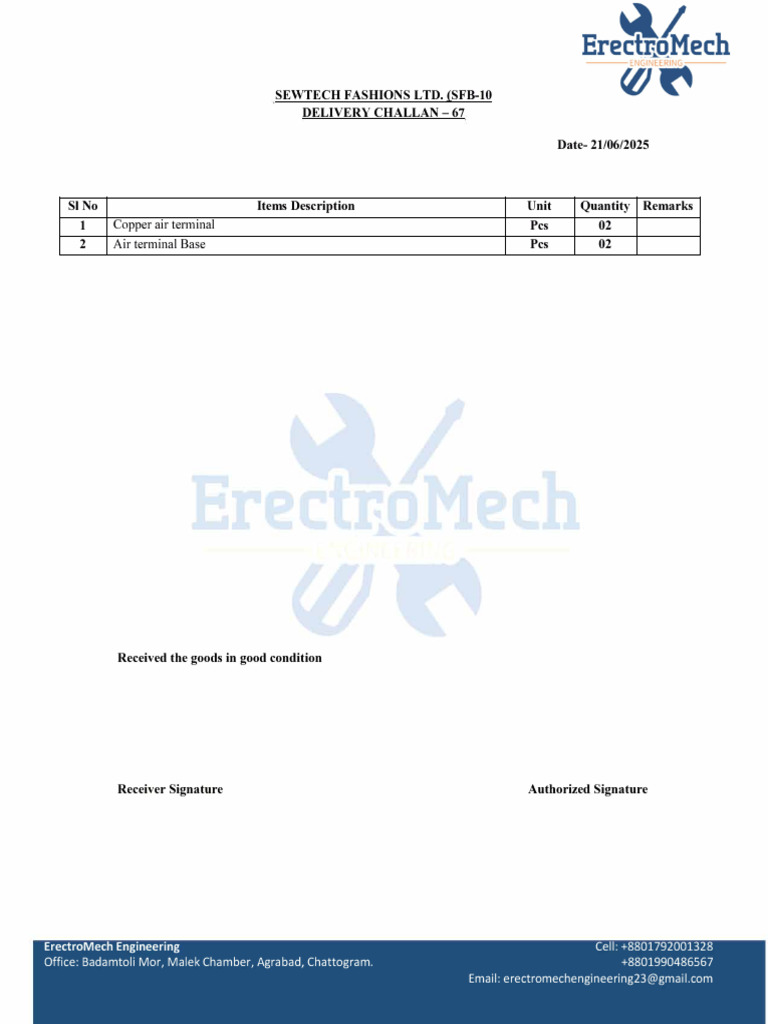 Delivery Challan for SEWTECH FASHIONS | PDF