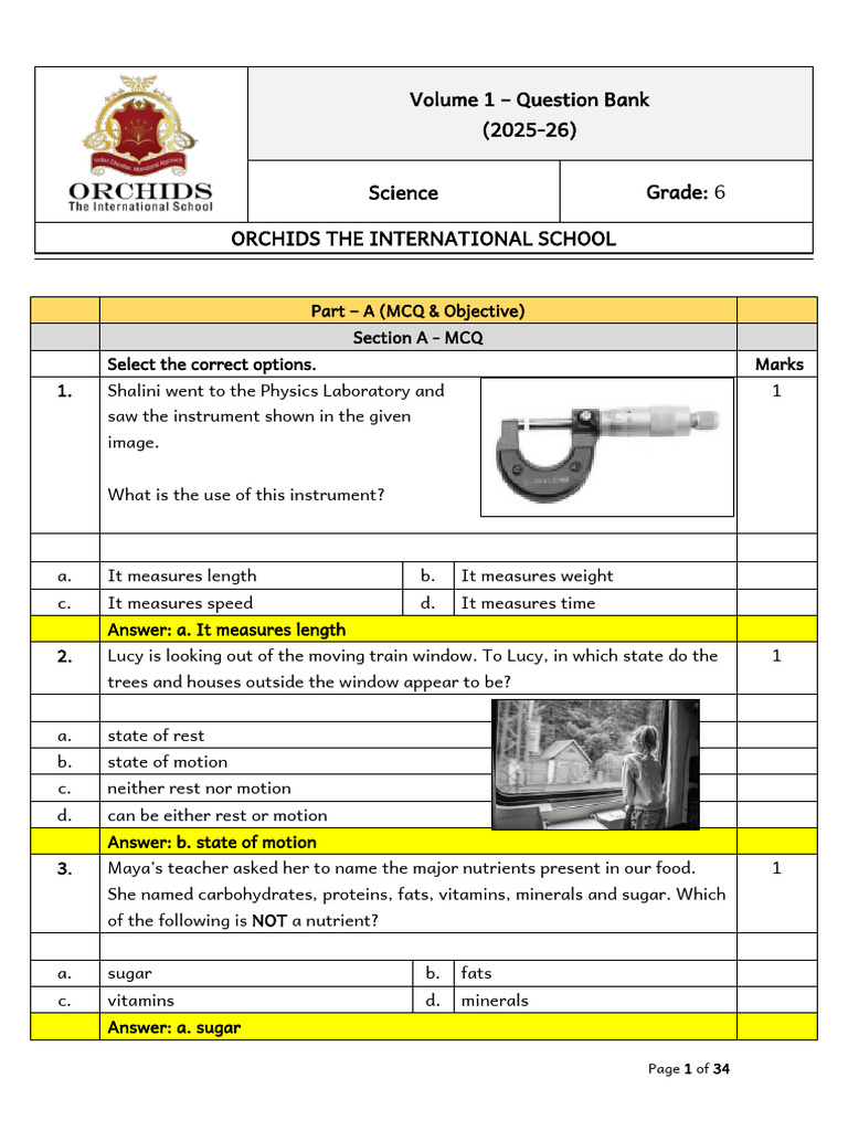 Grade 6 Science Question Bank | PDF | Vitamin | Diet (Nutrition)