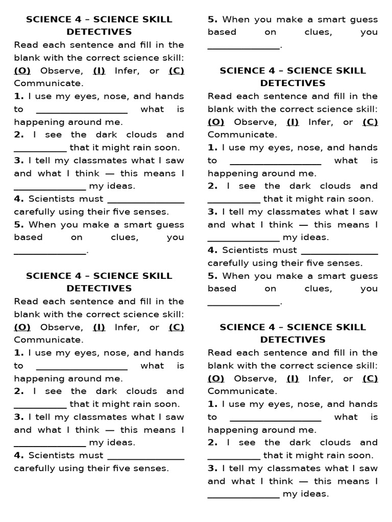 Sci 4 (Science Skill Detectives) June 26 | PDF | Chess Theory