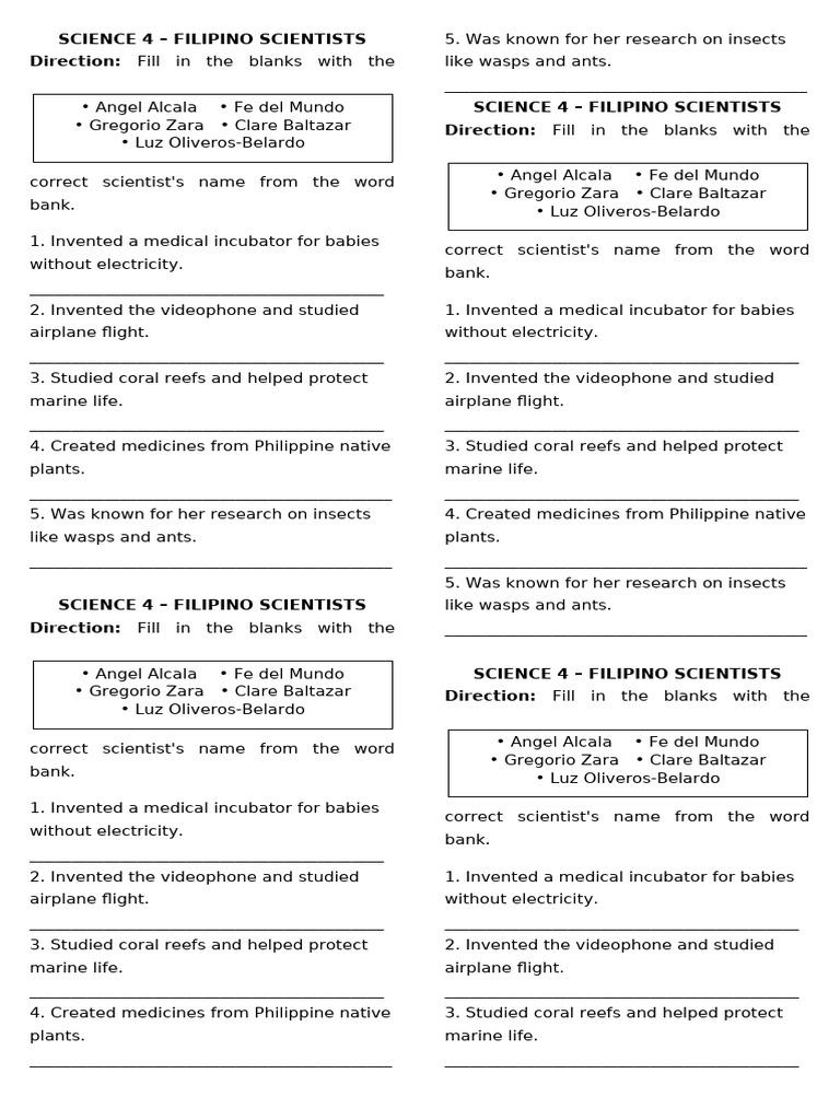 Sci 4 (Filipino Scientists) June 24 | PDF