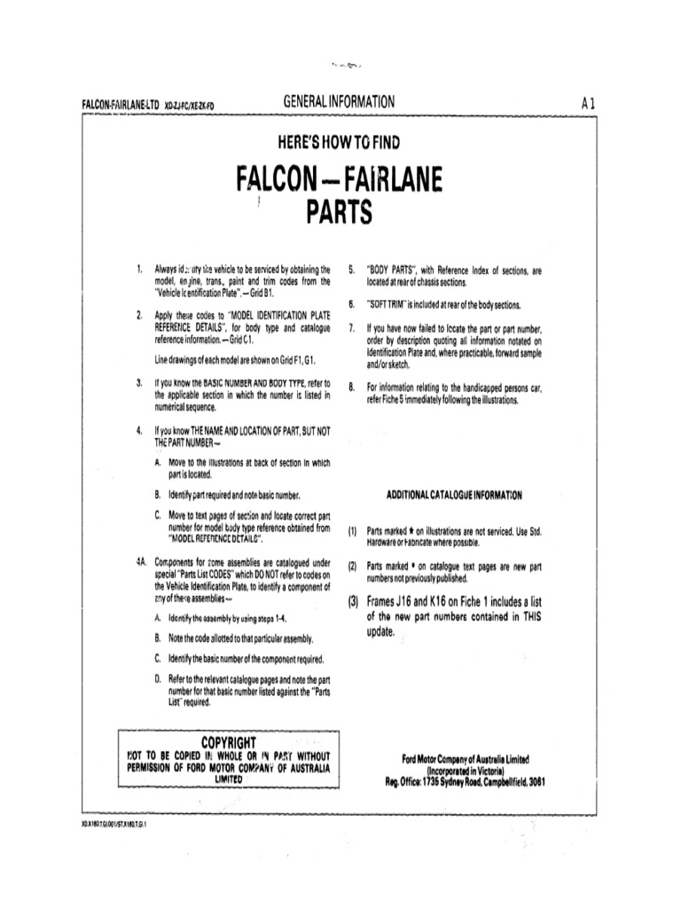 Falcon Fairlane LTD XD XE ZJ ZK FC FD Parts Manual | PDF