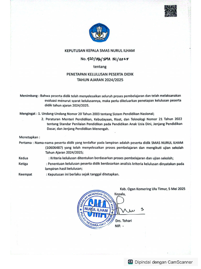 SK Kelulusan Nurul Ilham | PDF
