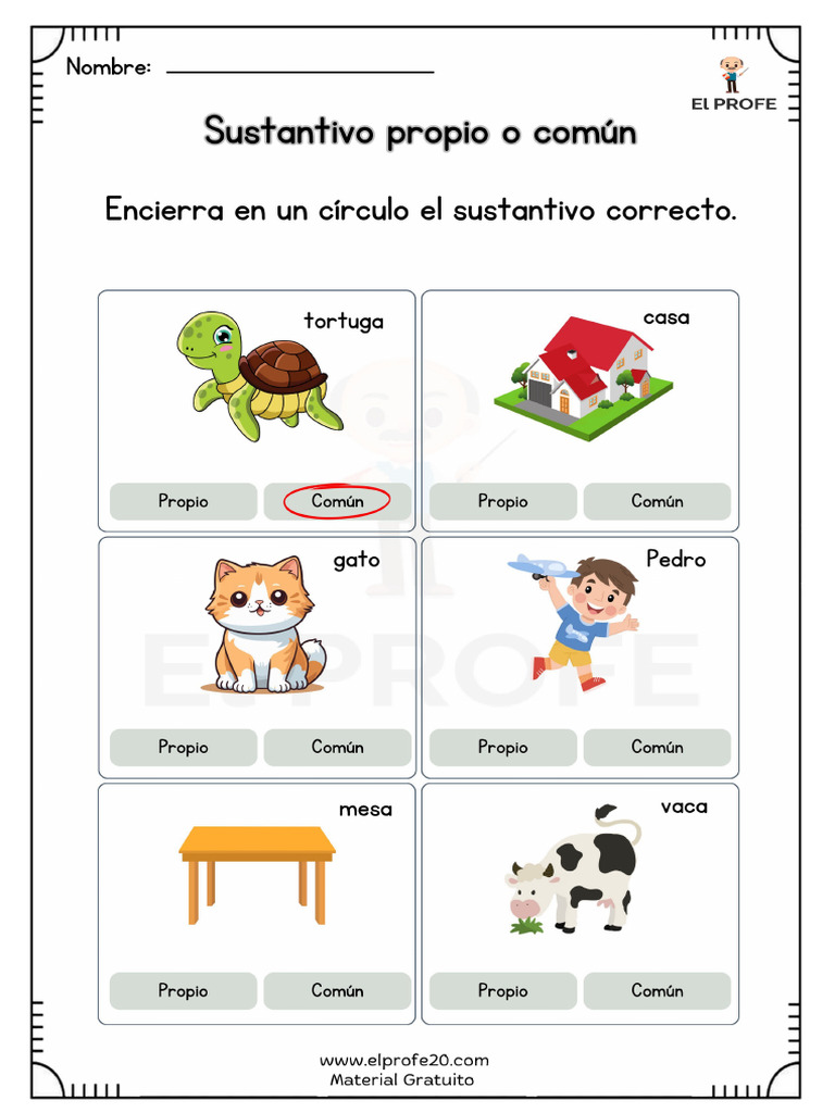 Ejercicios de Sustantivos Propios o Comunes | PDF