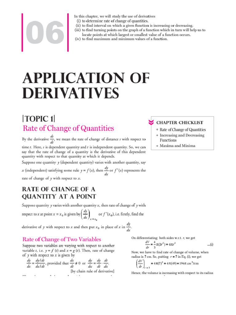 Application of Derivatives Class 12 Notes PDF (Short & Handwritten) | PDF