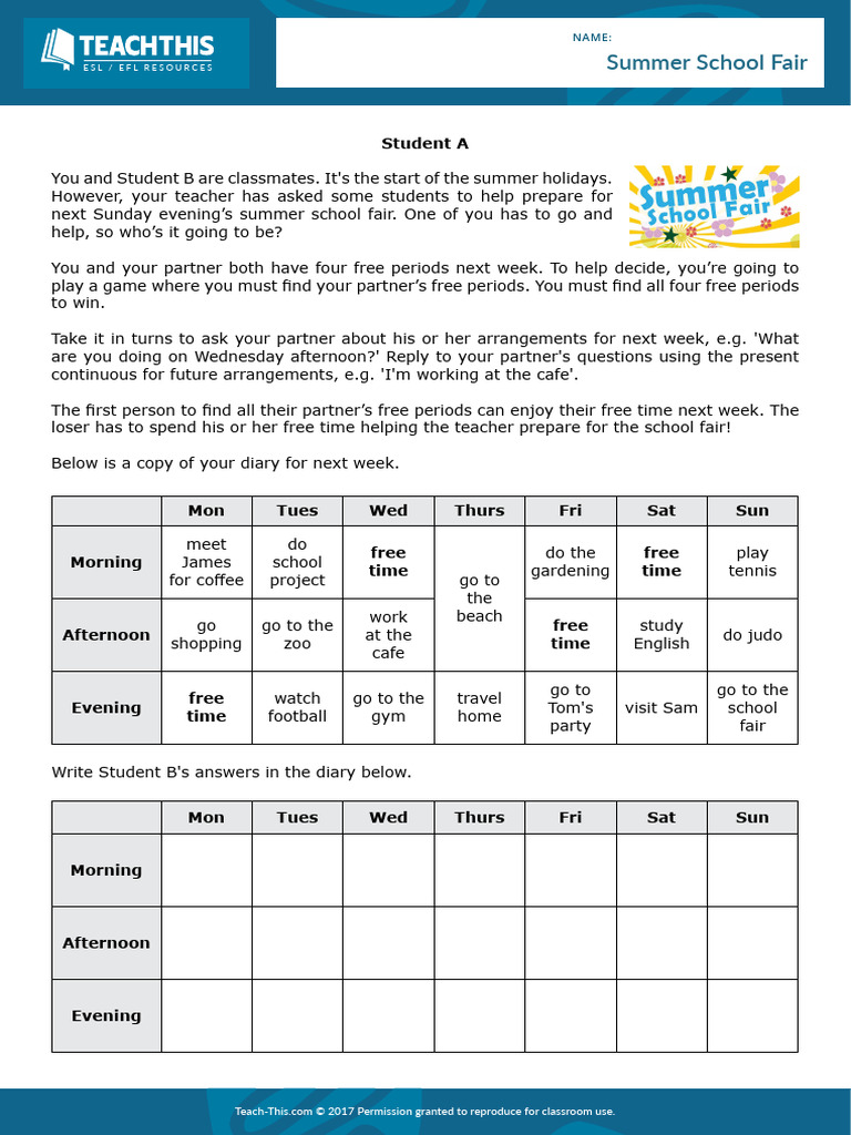 ESL/EFL Summer School Fair Activity | PDF | Learning