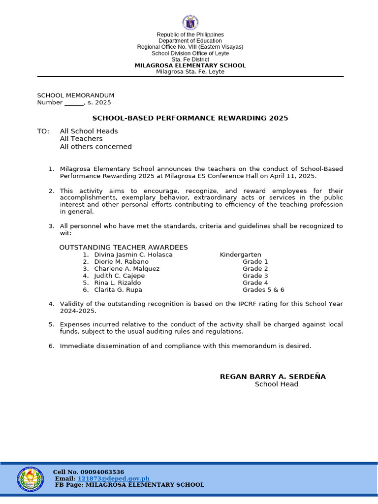 Memo Acr Qame School-Based-Pasidungog | PDF | Performance Appraisal