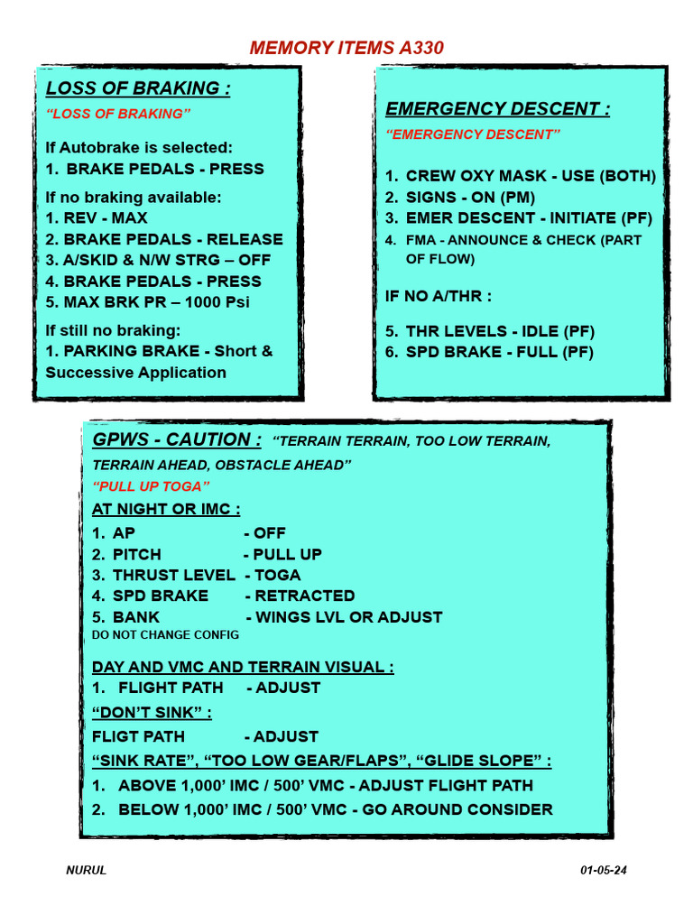 Memory Items A330 PDF - SetPassword | PDF | Flap (Aeronautics) | Aviation Accidents And Incidents