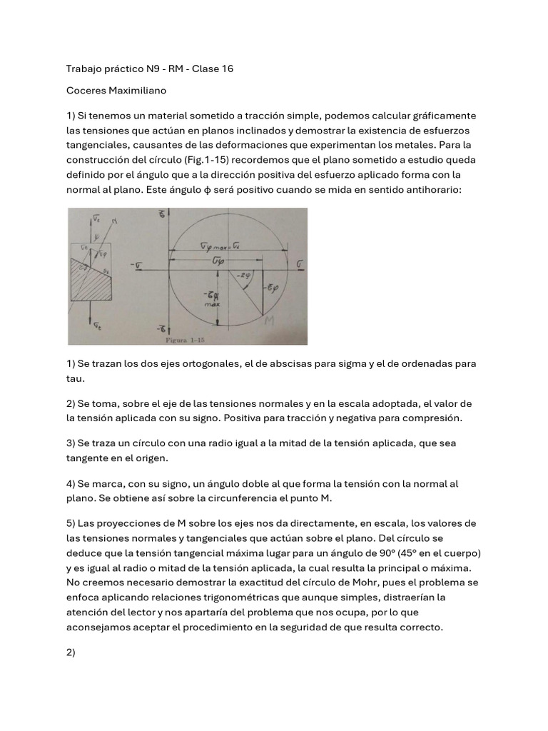 Trabajo Práctico N9 - RM - Clase 16 | PDF | Estrés (Mecánica) | Hormigón