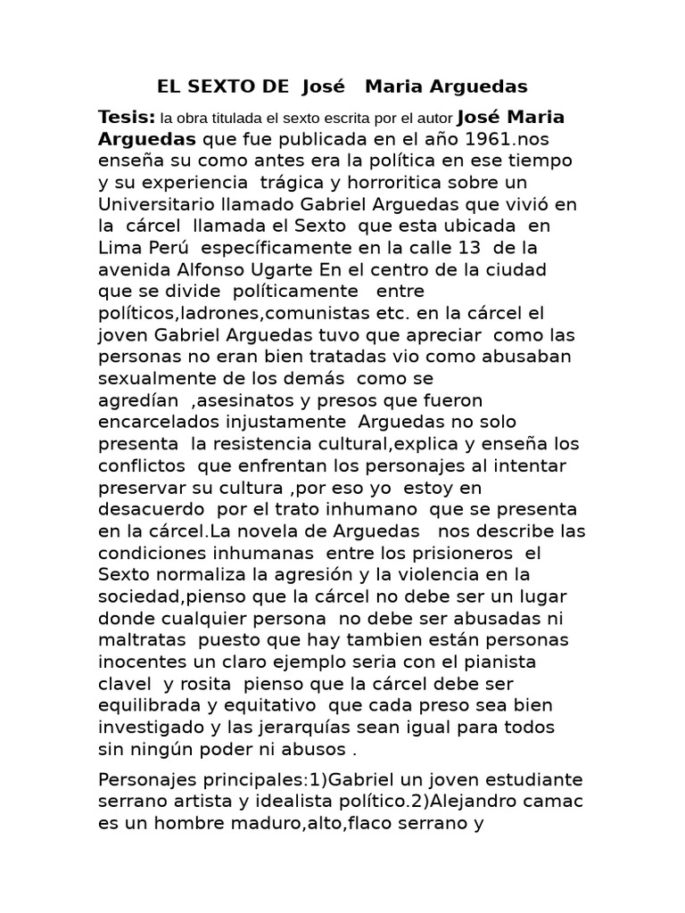ENSAYO DE LA OBRA EL SEXTO DE José Maria Arguedas | PDF | Prisión