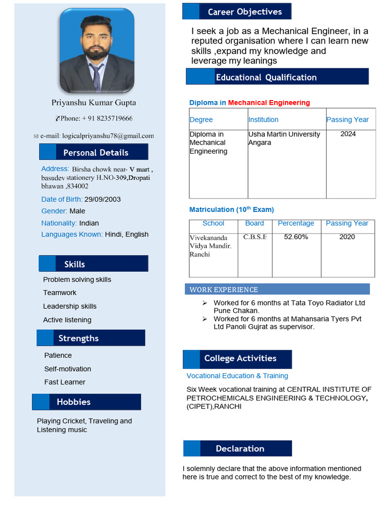 Mechanical Engineer Job Declaration | PDF