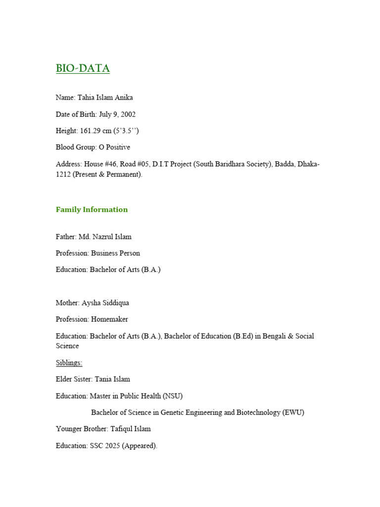 Tahia Biodata | PDF