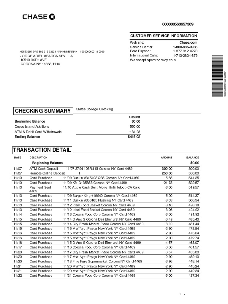 List | PDF | Cash | Chase Bank