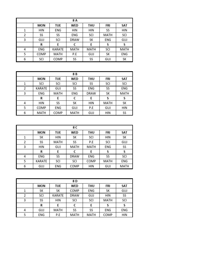 2025 8th Grade Time Table | PDF