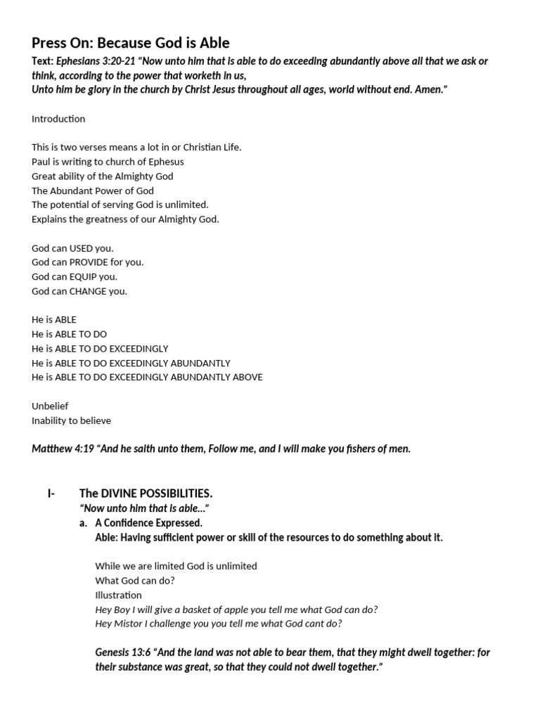 Press On Because God Is Able | PDF | Gospel Of Matthew | Religious ...