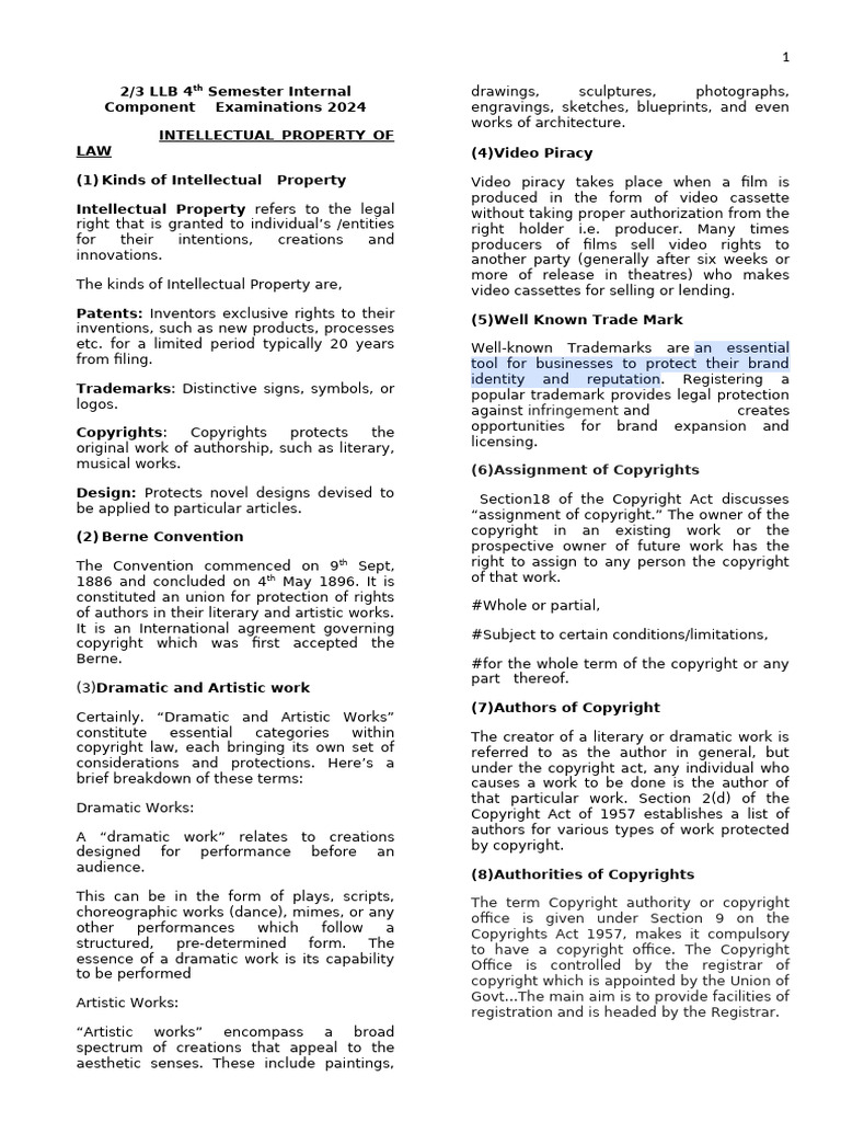 LLB 2 ND Year 4 The Sem Internals | PDF | Statutory Interpretation | Trademark