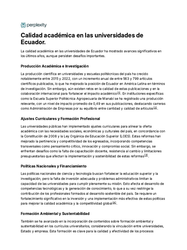 Calidad Académica en Las Universidades de Ecuador. | PDF ...