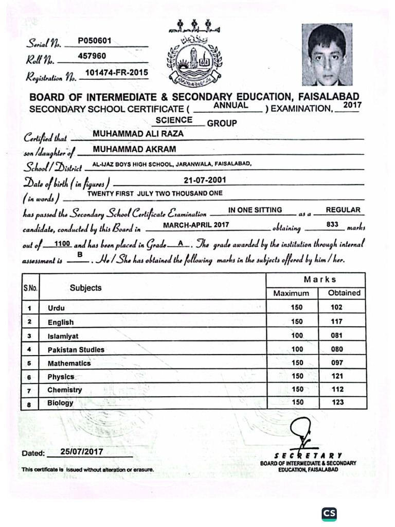 Secondary School Certificate _ Matriculation _ O - Level’s ...