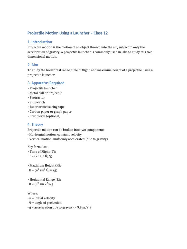 Projectile Motion Launcher Class12 | PDF