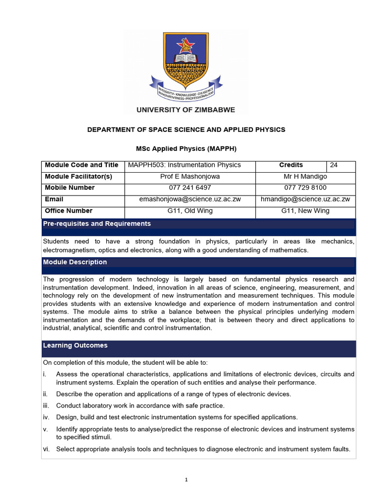 MSc Instrumentation Physics Module Guide | PDF | Programmable Logic ...