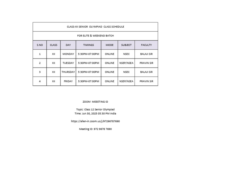 Class XII Senior Olympiad Schedule | PDF