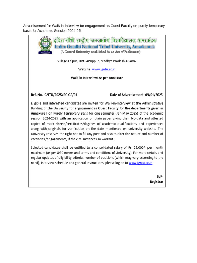 GuestFaculty Walkin Adver Jan2025 | PDF | Justice | Crime & Violence