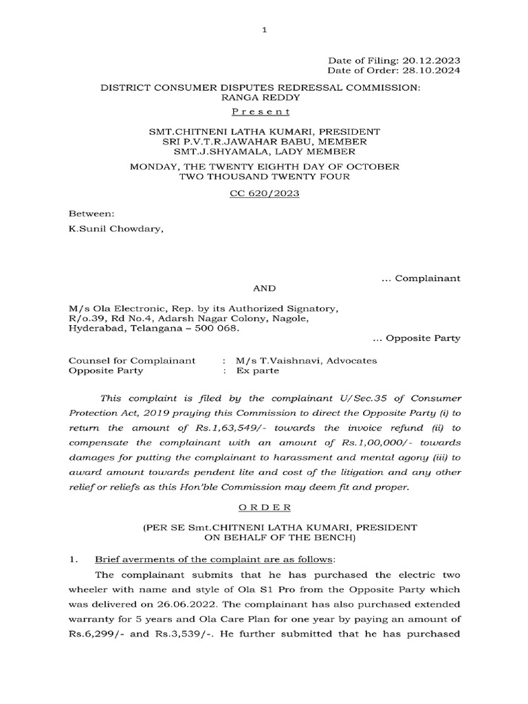 K Sunil Chowdary vs Ola_Electric | PDF