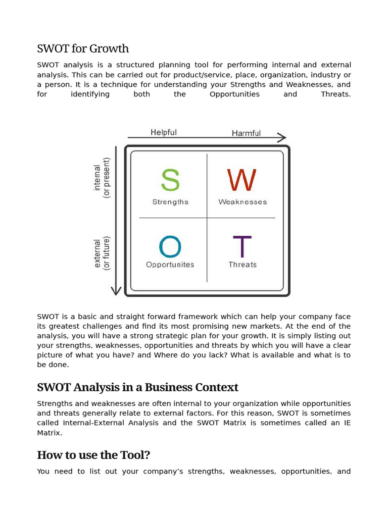 SWOT and Porter Analysis for Growth | PDF | Swot Analysis | Business ...