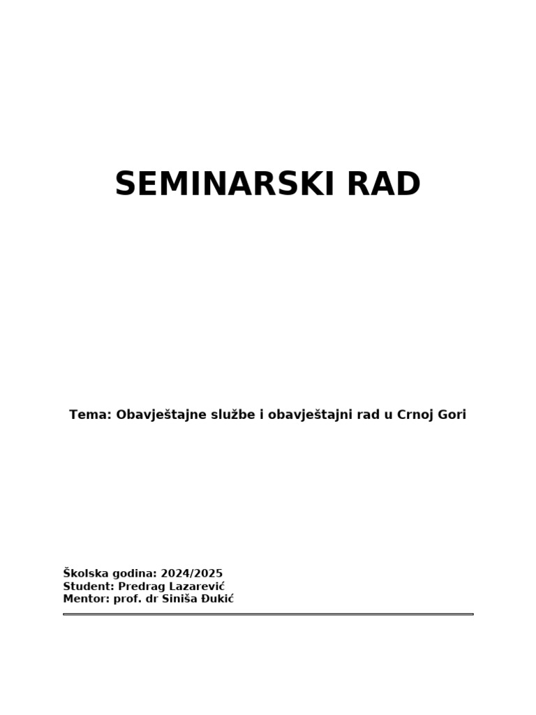 Seminarski Rad Obavještajne Službe I Obavještajni Rad | PDF