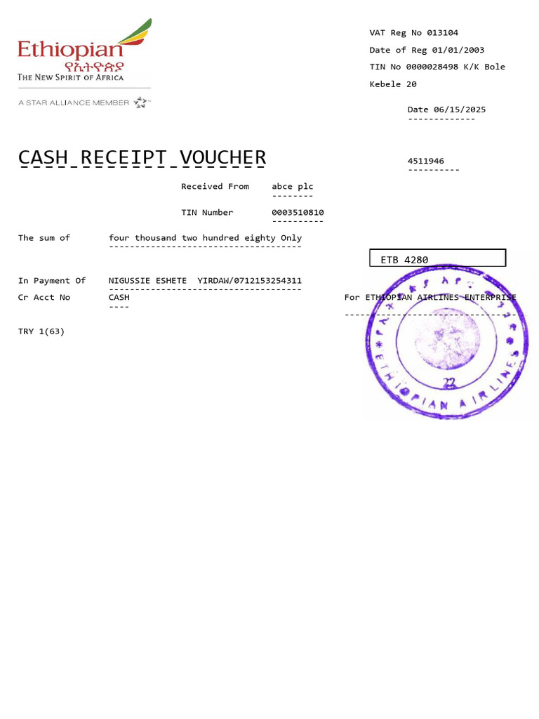 Receipt - (Osydpp) Nigussie Eshete Yirdaw | PDF