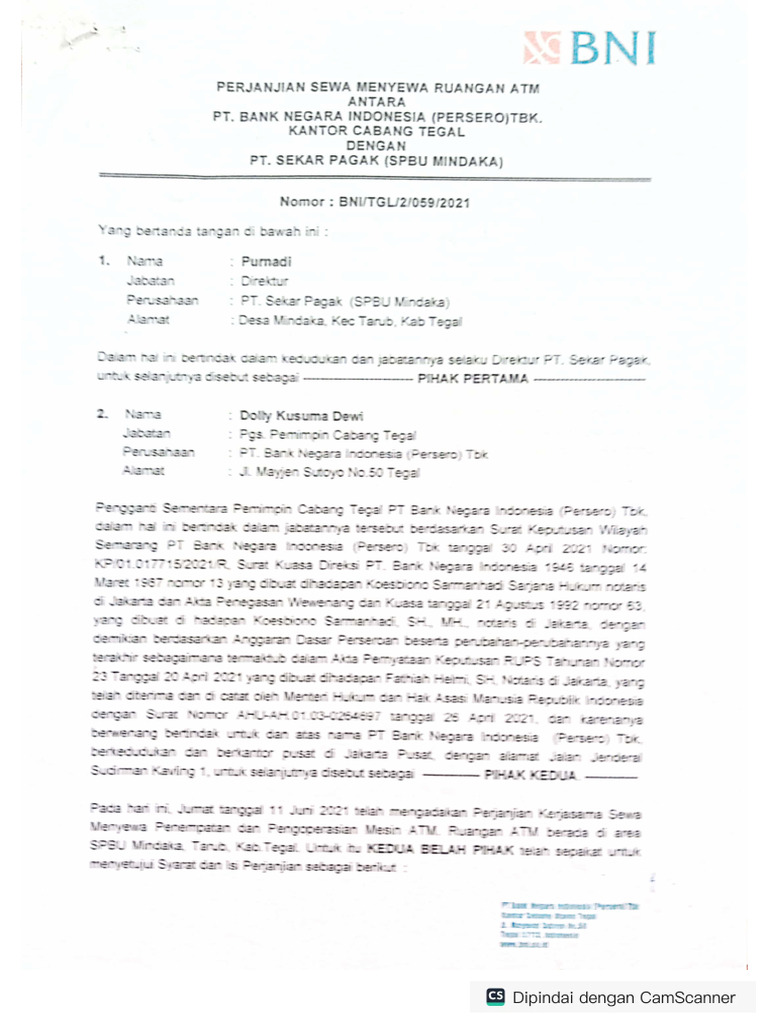 Kontrak Sewa Bni | PDF