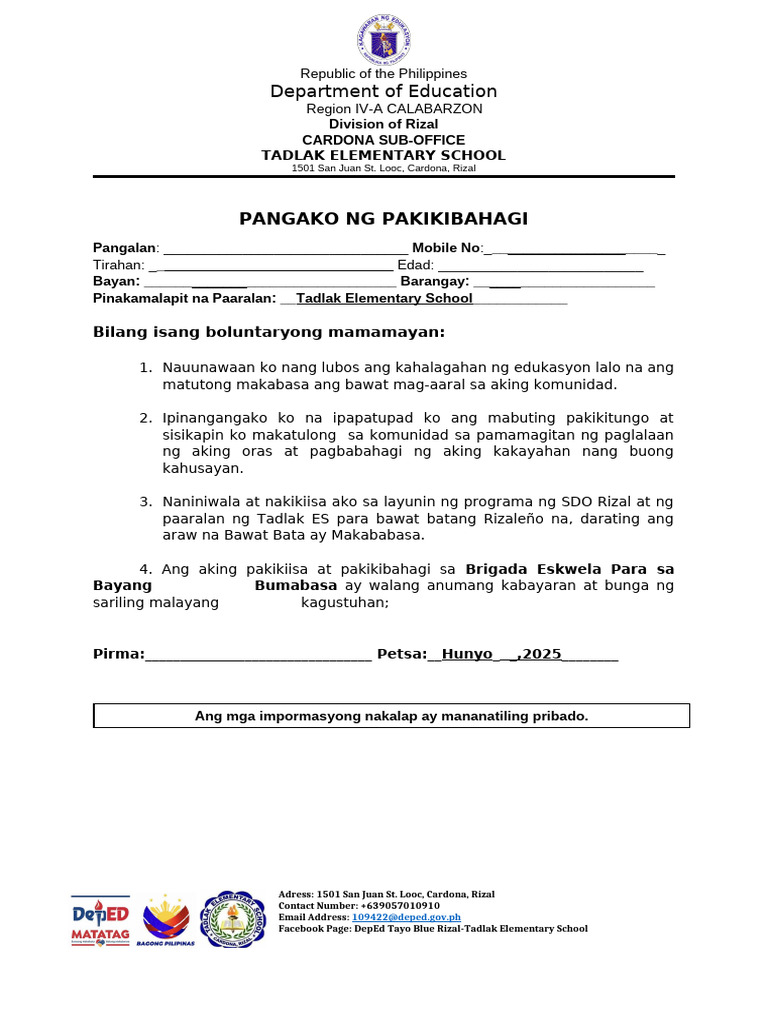 Pledge-of-Commitment-for-BE Brigada Eskwela | PDF