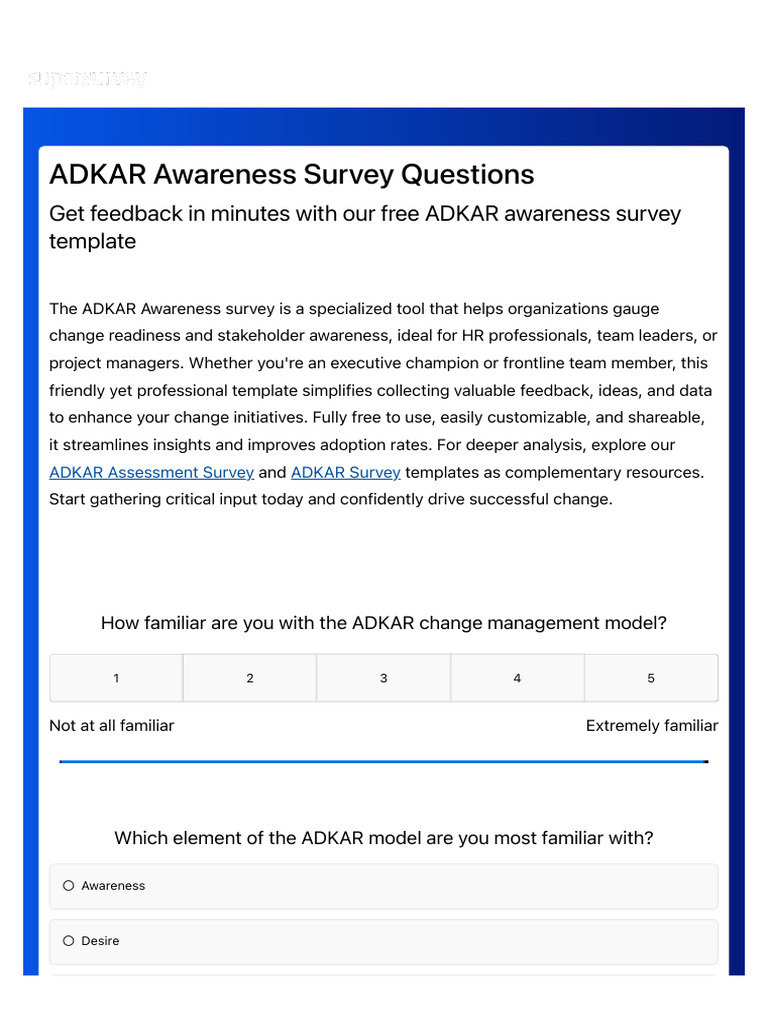 50+ ADKAR Awareness Survey Questions Template - SuperSurvey | PDF ...