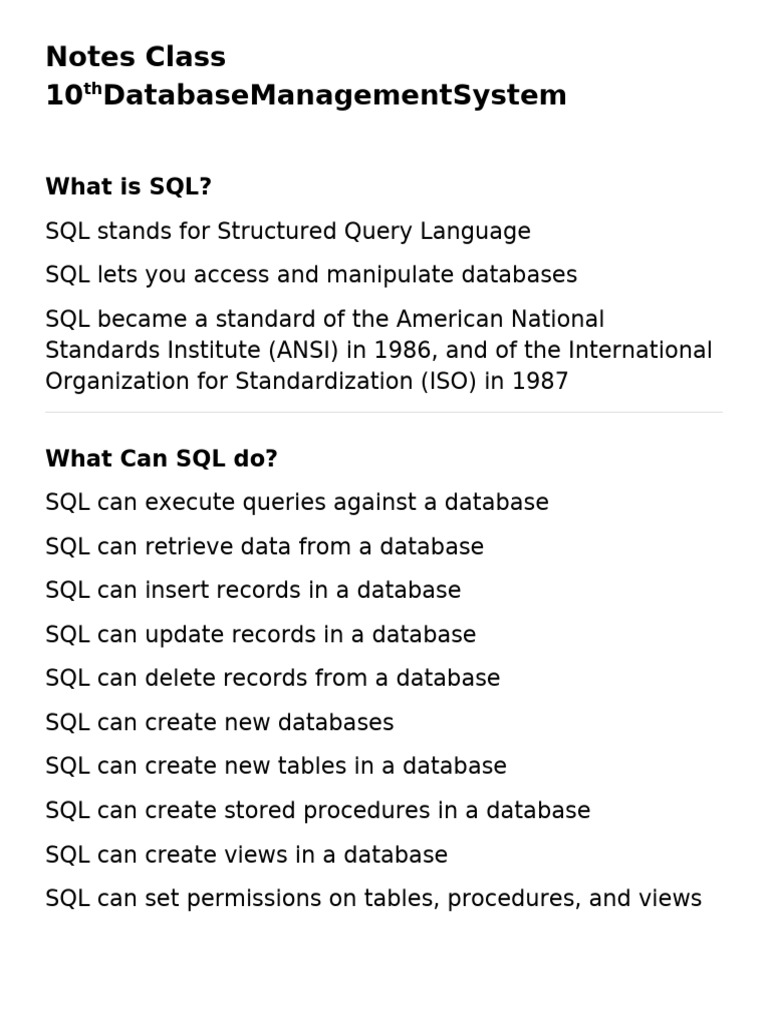 10th DBMS Important Commands | PDF | Sql | Databases