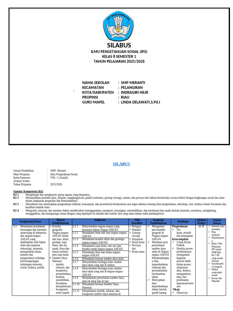 Silabus IPS Kelas 8 Kurikulum Merdeka | PDF