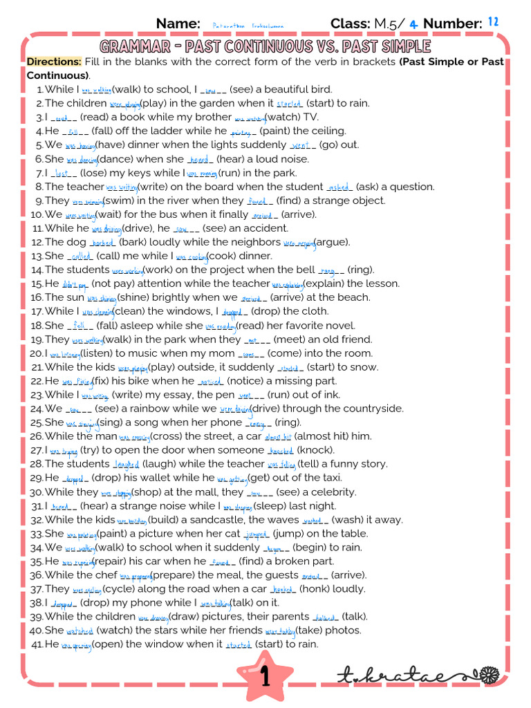 Past Continuous vs. Past Simple Exercises | PDF