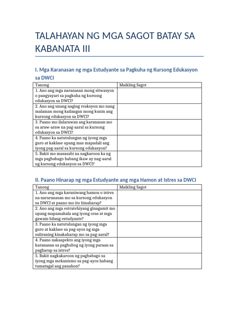 Talahanayan Kabanata III | PDF