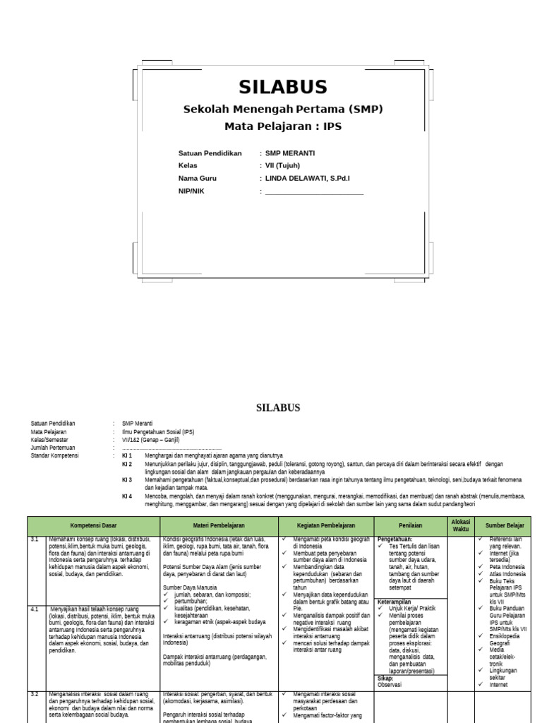 Silabus IPS Kelas 7 Semester 2 | PDF