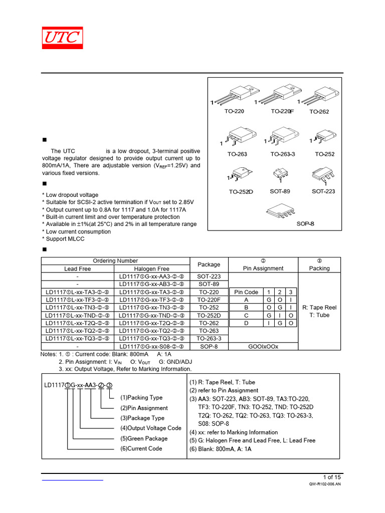 Unisonic Technologies Co., LTD: Low Drop Fixed and Adjustable Positive ...
