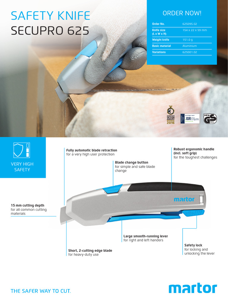 Ergonomic Safety Knife SECUPRO 625 | PDF | Knife | Blade
