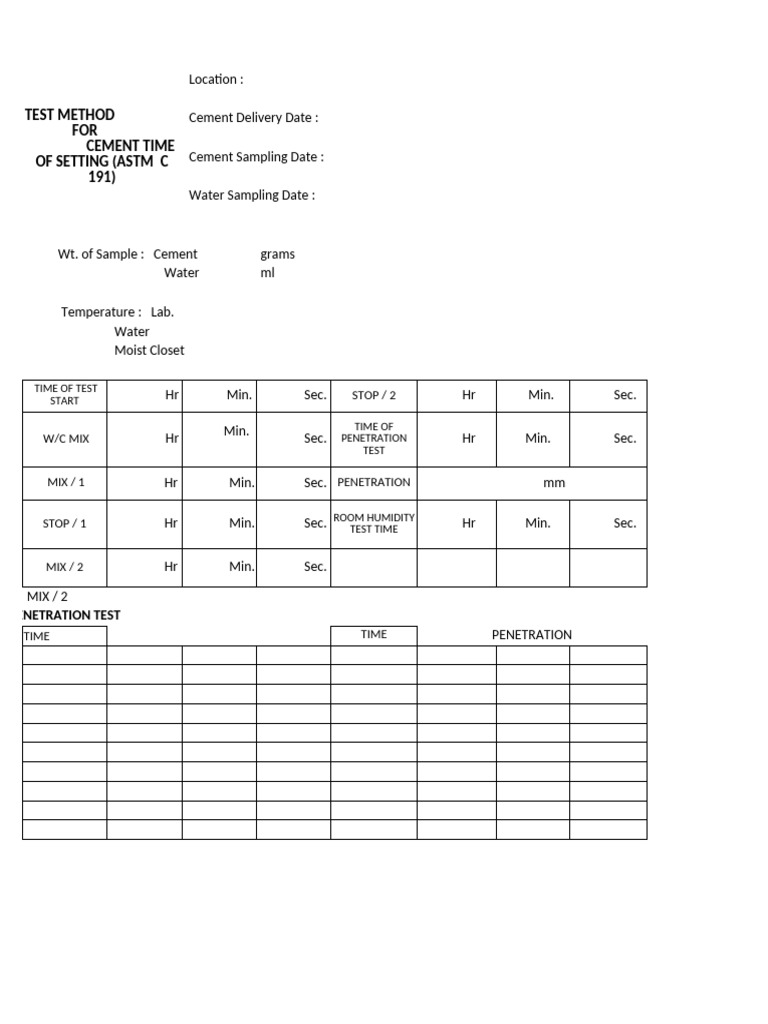 Test Method For Cement Time of Setting (ASTM C 191) No Finished | PDF