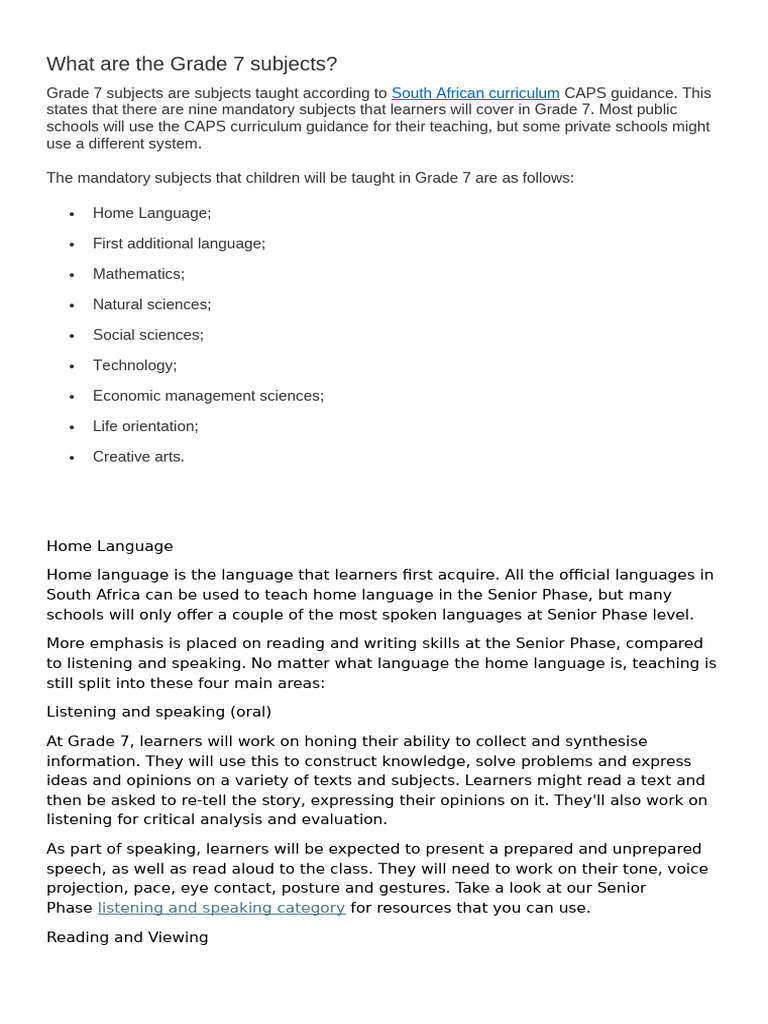 What Are The Grade 7 Subjects | PDF | Reading Comprehension | Learning