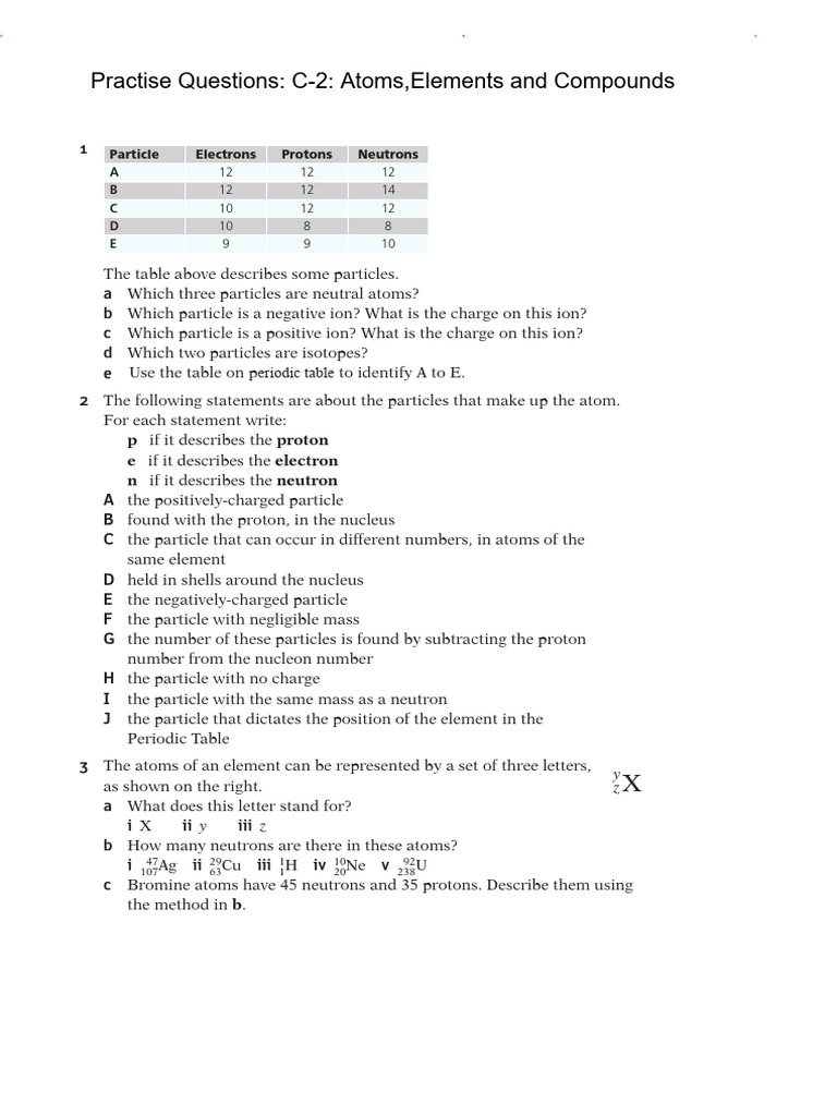 Atoms and Elements Worksheet | PDF | Atoms | Chemical Elements