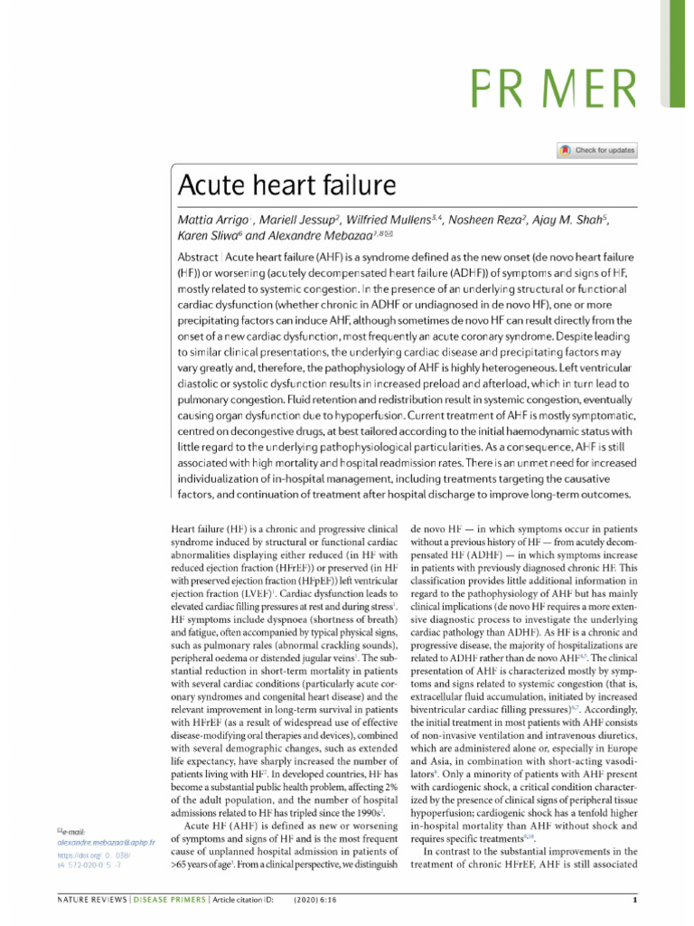 Acute Heart Failure - Nature | PDF