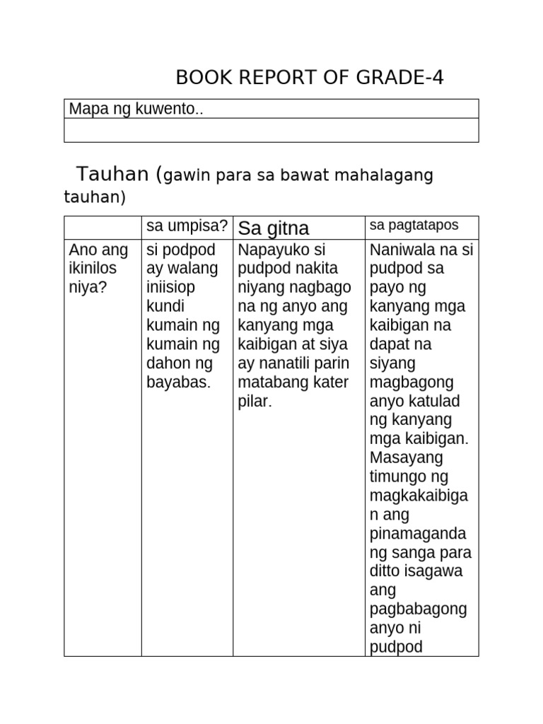 Book Report of Grade 4 | PDF